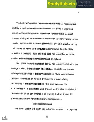 An Arithmetic Verbal Problem Solving Model For Learning Disabled ...