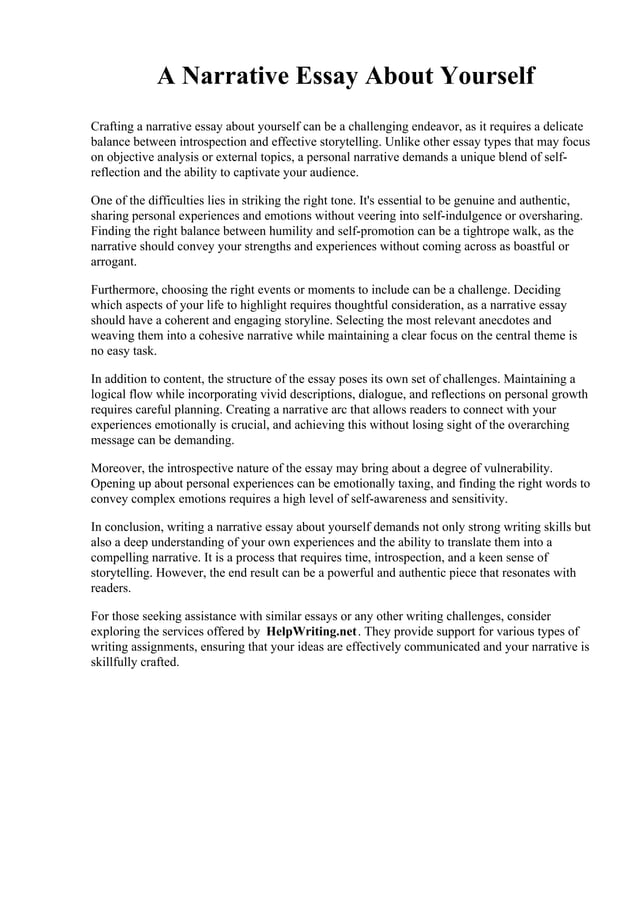 A Narrative Essay About Yourself. Trinity University | PDF