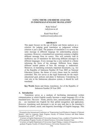 An article on applying theme and rheme analysis in translation | PDF