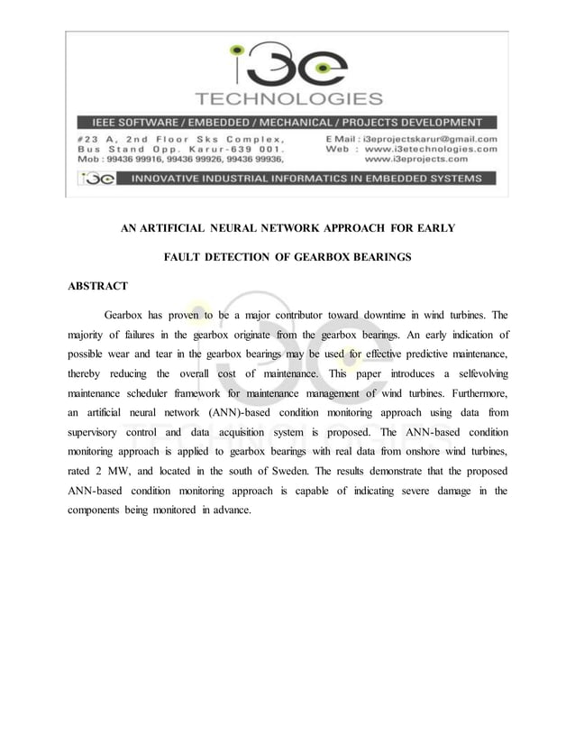 An Artificial Neural Network Approach For Early Fault Detection Of Gearbox Bearings Pdf 5313