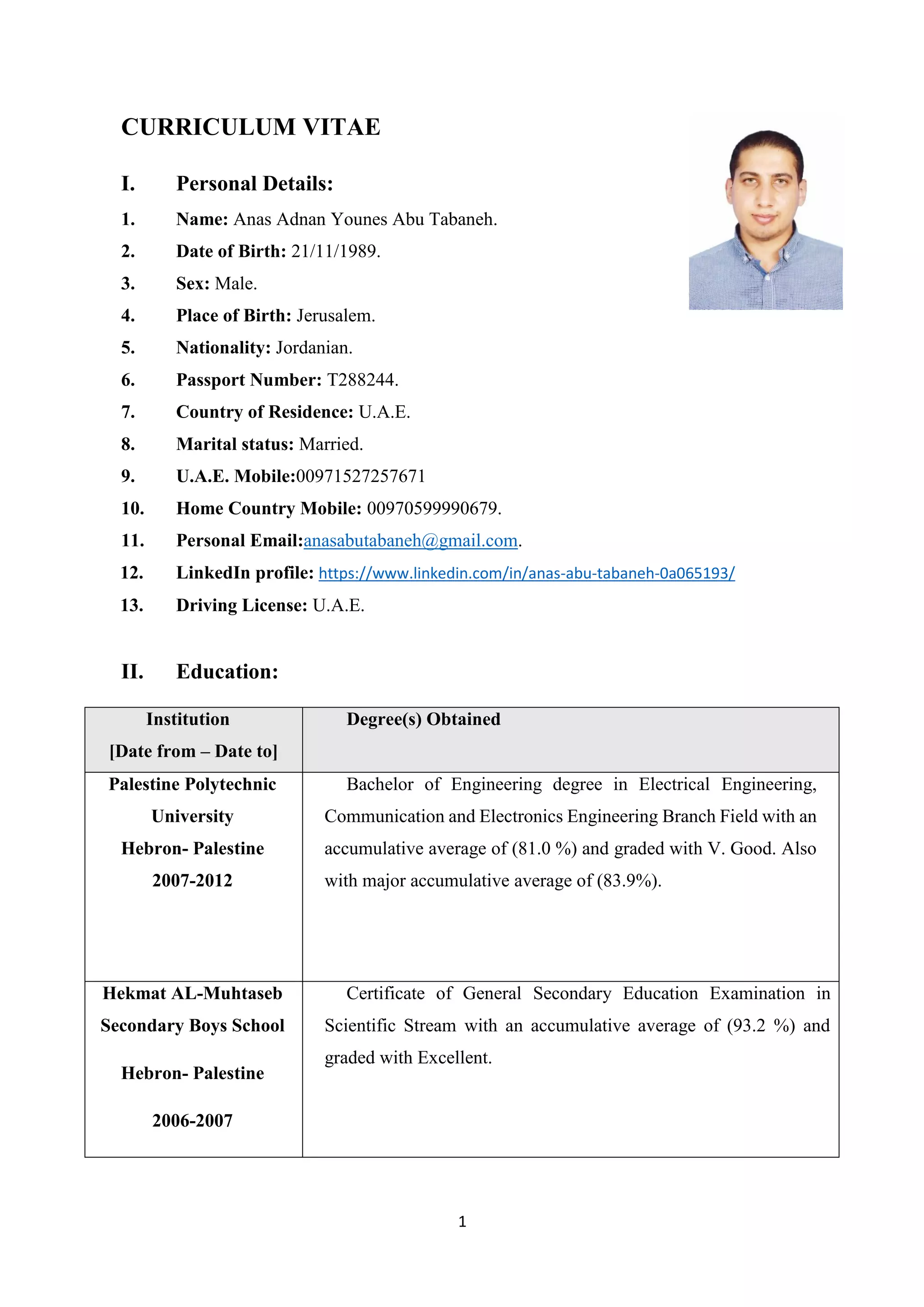 Anas abu tabaneh cv may 2019 | PDF | Computer Networking | Computing