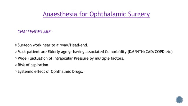 Anasesthesia for ophthalmic surgery | PPT