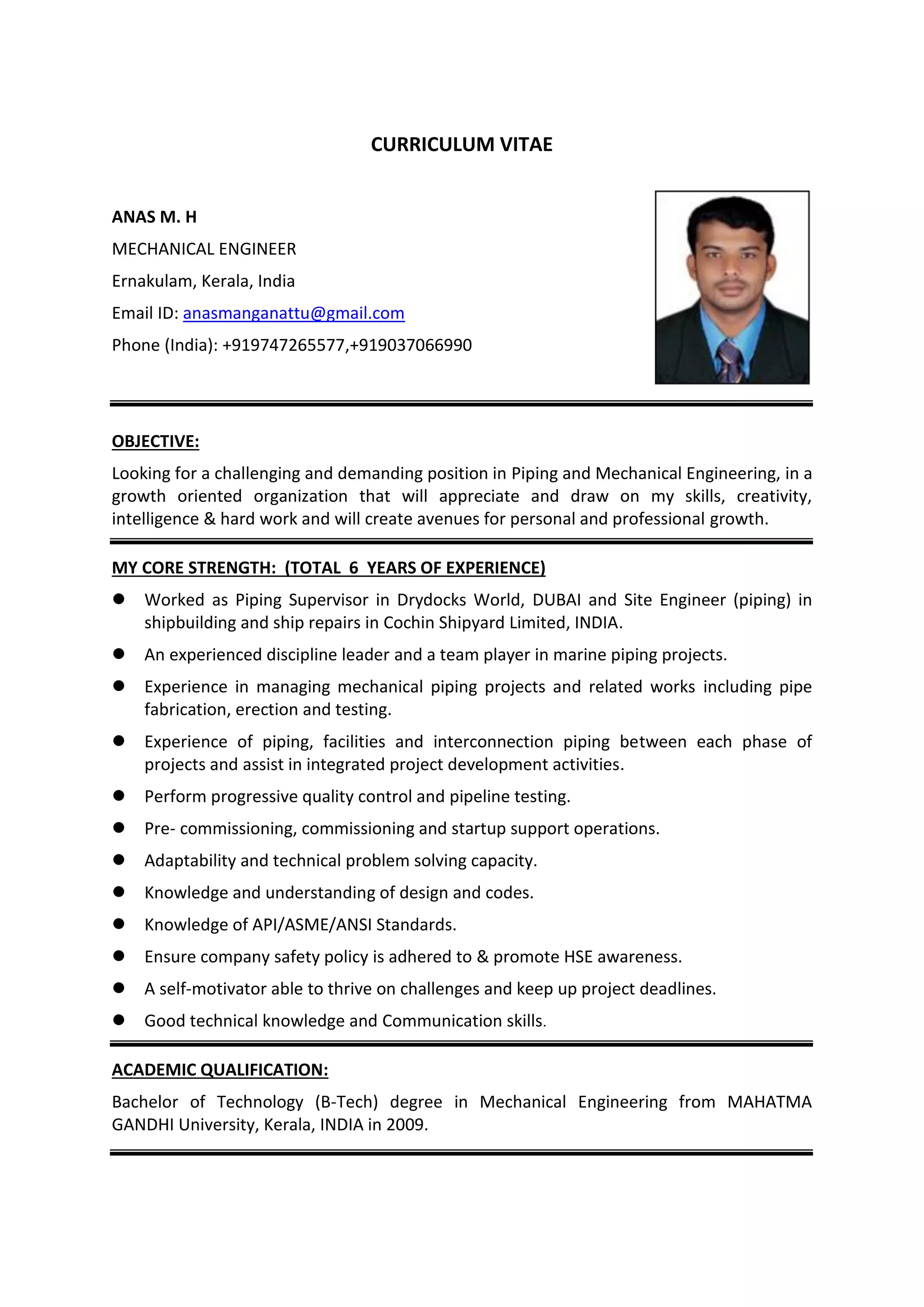 Anas M H Mechanical Piping Engineer 2016 | PDF