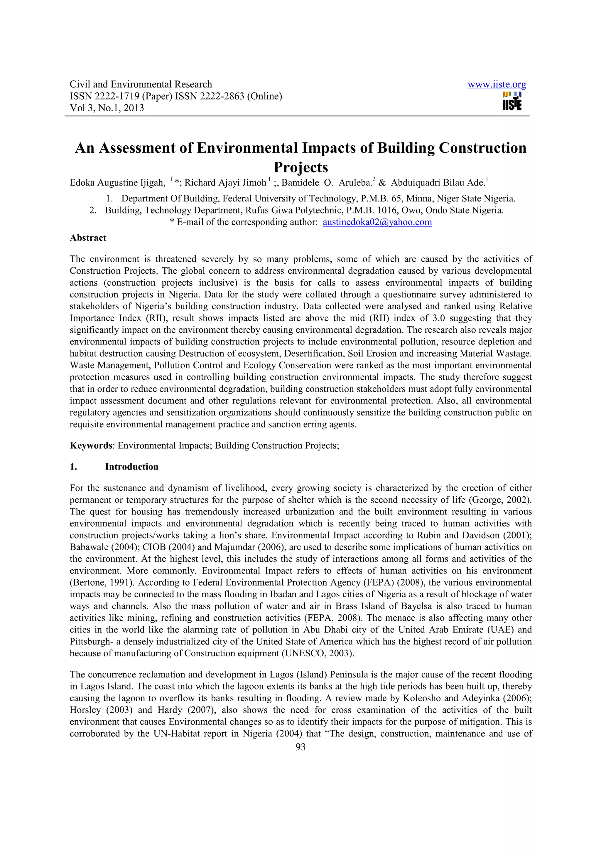 An assessment of environmental impacts of building construction ...