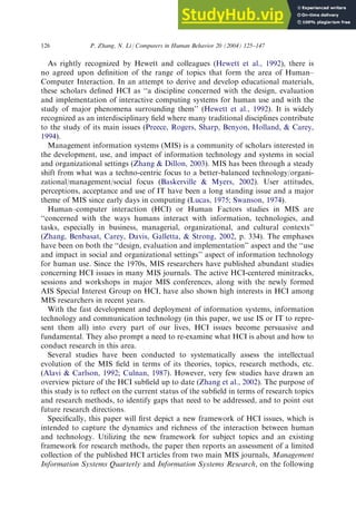 An Assessment Of Human-Computer Interaction Research In Management Information Systems Topics ...