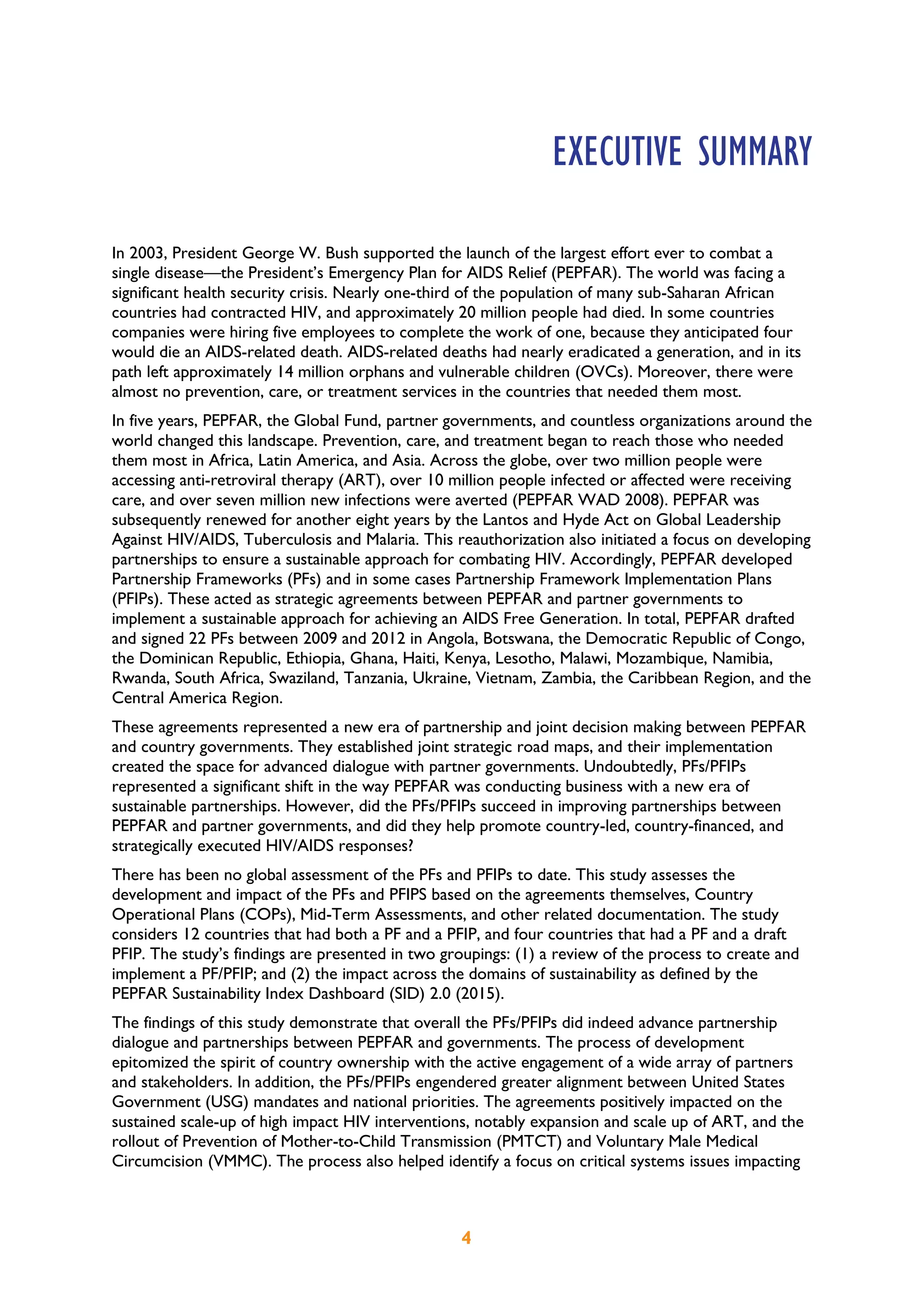 An Assessment of PEPFAR partnership frameworks and Partnership ...