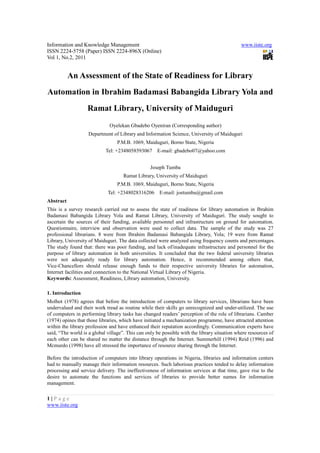 An assessment of the state of readiness for library automation in ...