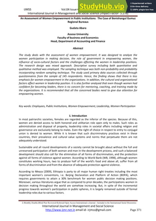 An Assessment Of Women Empowerment In Public Institutions The Case Of ...