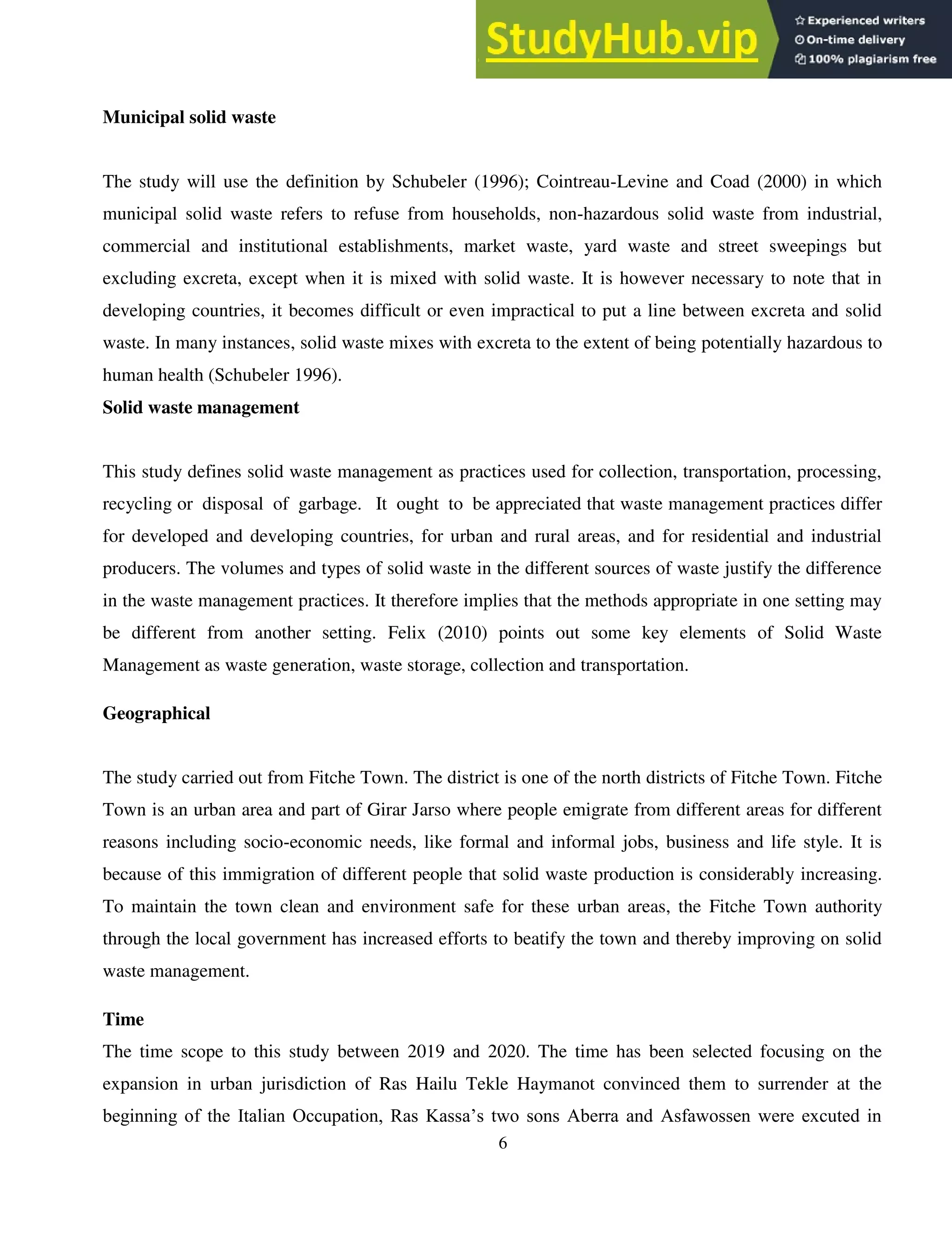 AN ASSESSMENT SOLID WASTE MANAGEMENT PRACTICES CASE STUDY OF FITCHE ...