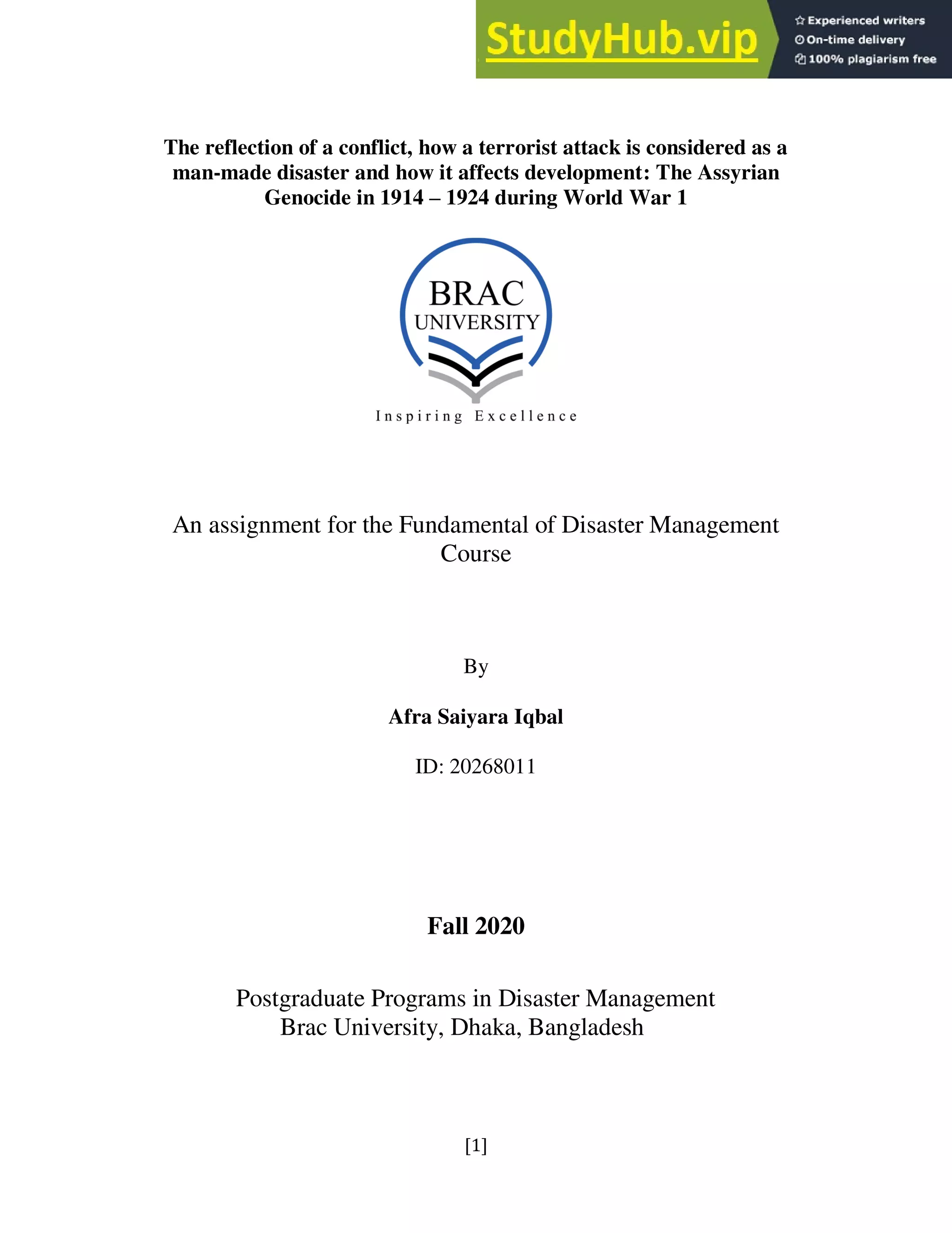 An Assignment For The Fundamental Of Disaster Management Course | PDF