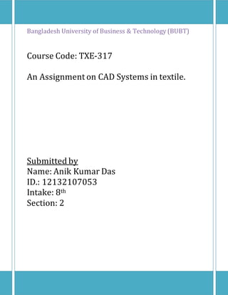 Cad systems in textile.(BUBT) | DOCX