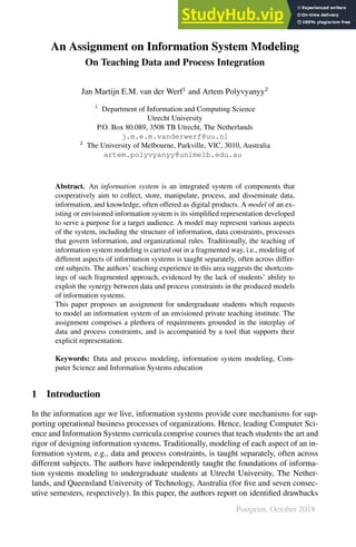 An Assignment On Information System Modeling On Teaching Data And Process Integration | PDF