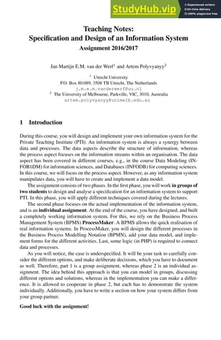 An Assignment On Information System Modeling On Teaching Data And ...