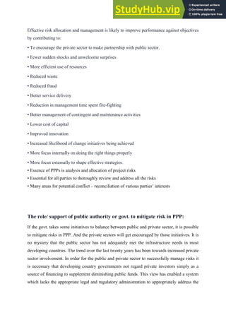 An Assignment On Risks In Public Private Partnership | PDF
