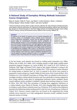 A National Study Of Exemplary Writing Methods Instructors Course ...