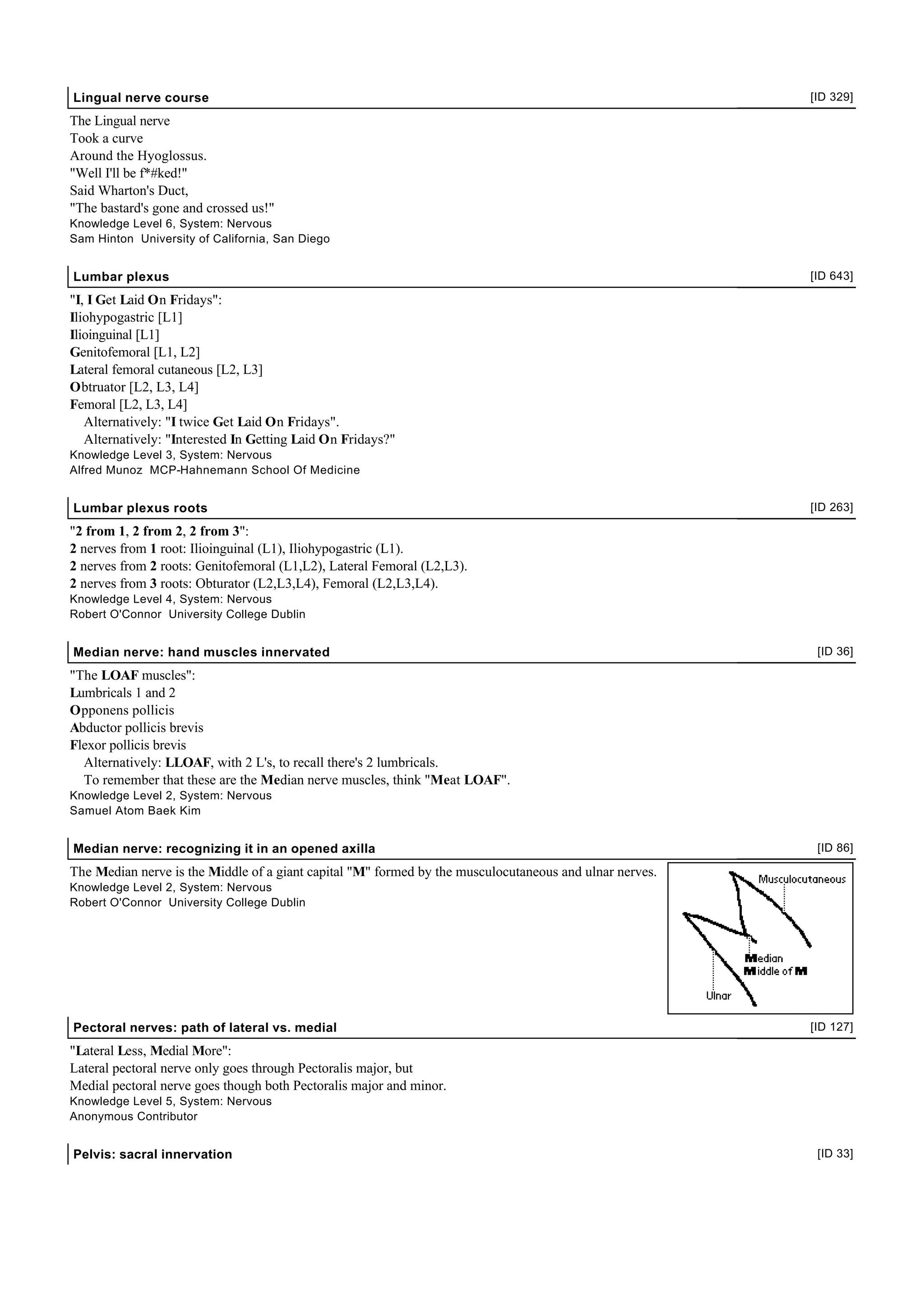 Anatomy mnemonics | PDF