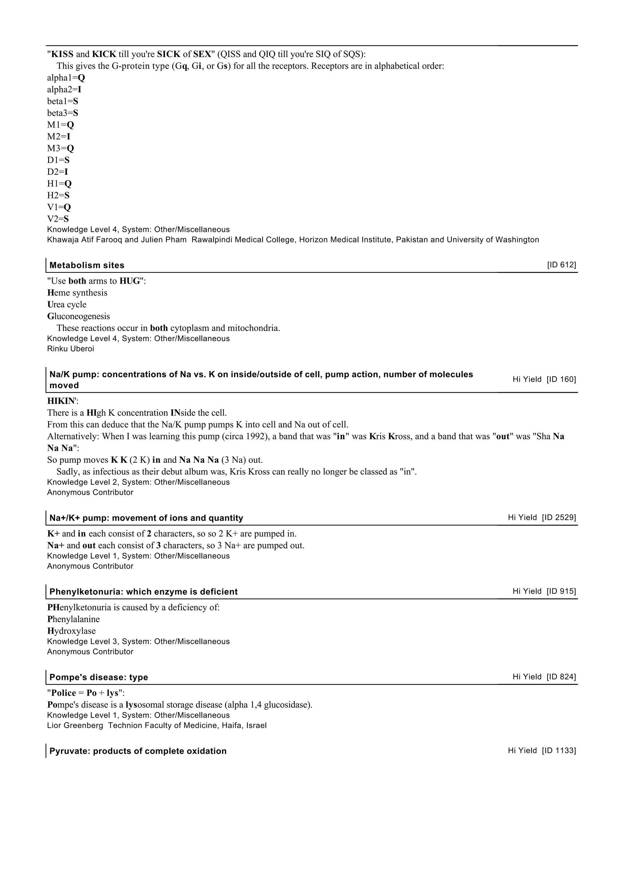 Anatomy mnemonics | PDF