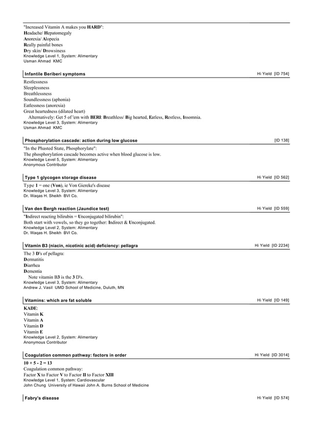 Anatomy mnemonics | PDF