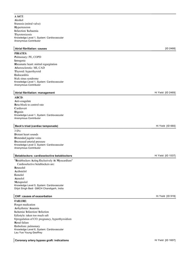 Anatomy mnemonics | PDF