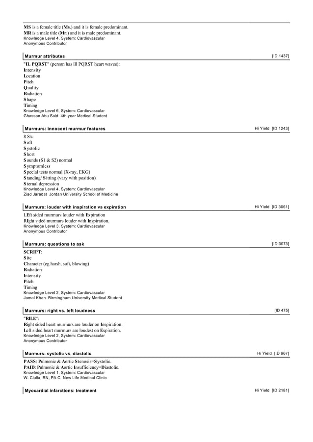 Anatomy mnemonics | PDF