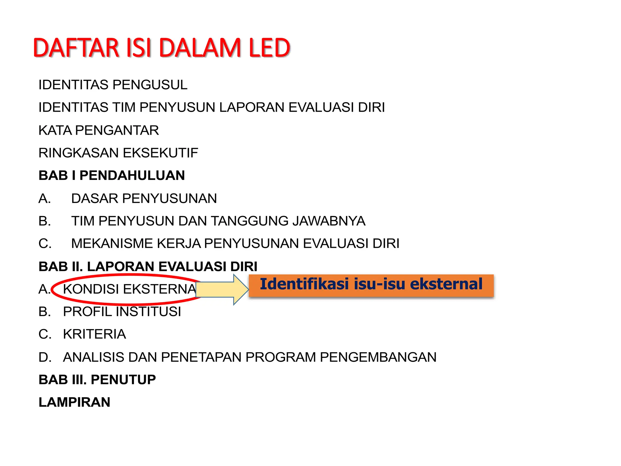 Struktur isi LED Laporan Evaluasi Diri | PPT
