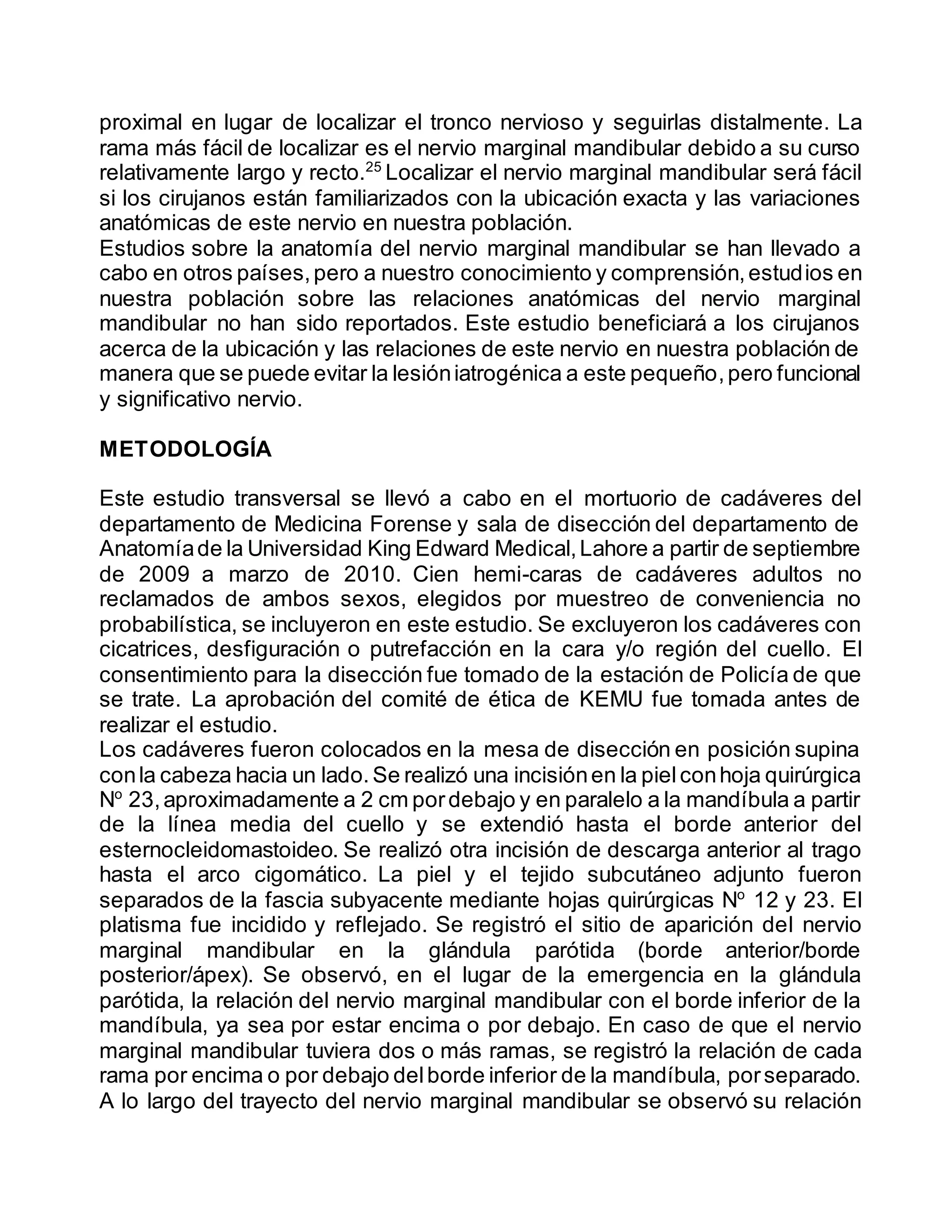 NERVIO MARGINAL MANDIBULAR Y SU RELACIÓN CON EL BORDE INFERIOR DE LA ...