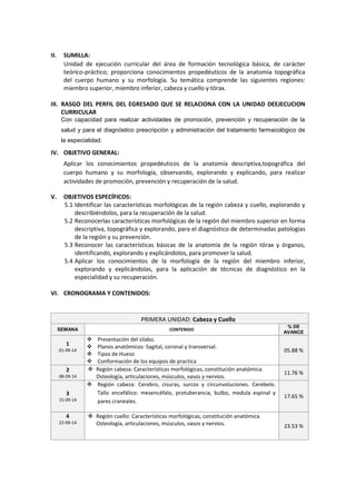 SILABO DE ANATOMIA HUMANA I EAP DE OBSTETRICIA 2014-II | PDF