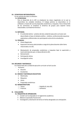 SILABO DE ANATOMIA HUMANA I EAP DE OBSTETRICIA 2014-II | PDF