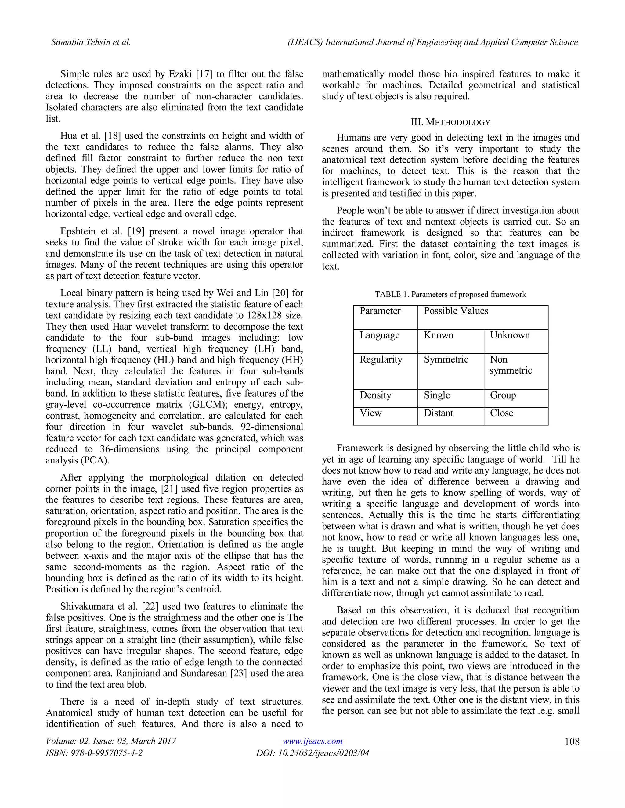 Anatomical Survey Based Feature Vector For Text Pattern Detection Pdf 2165