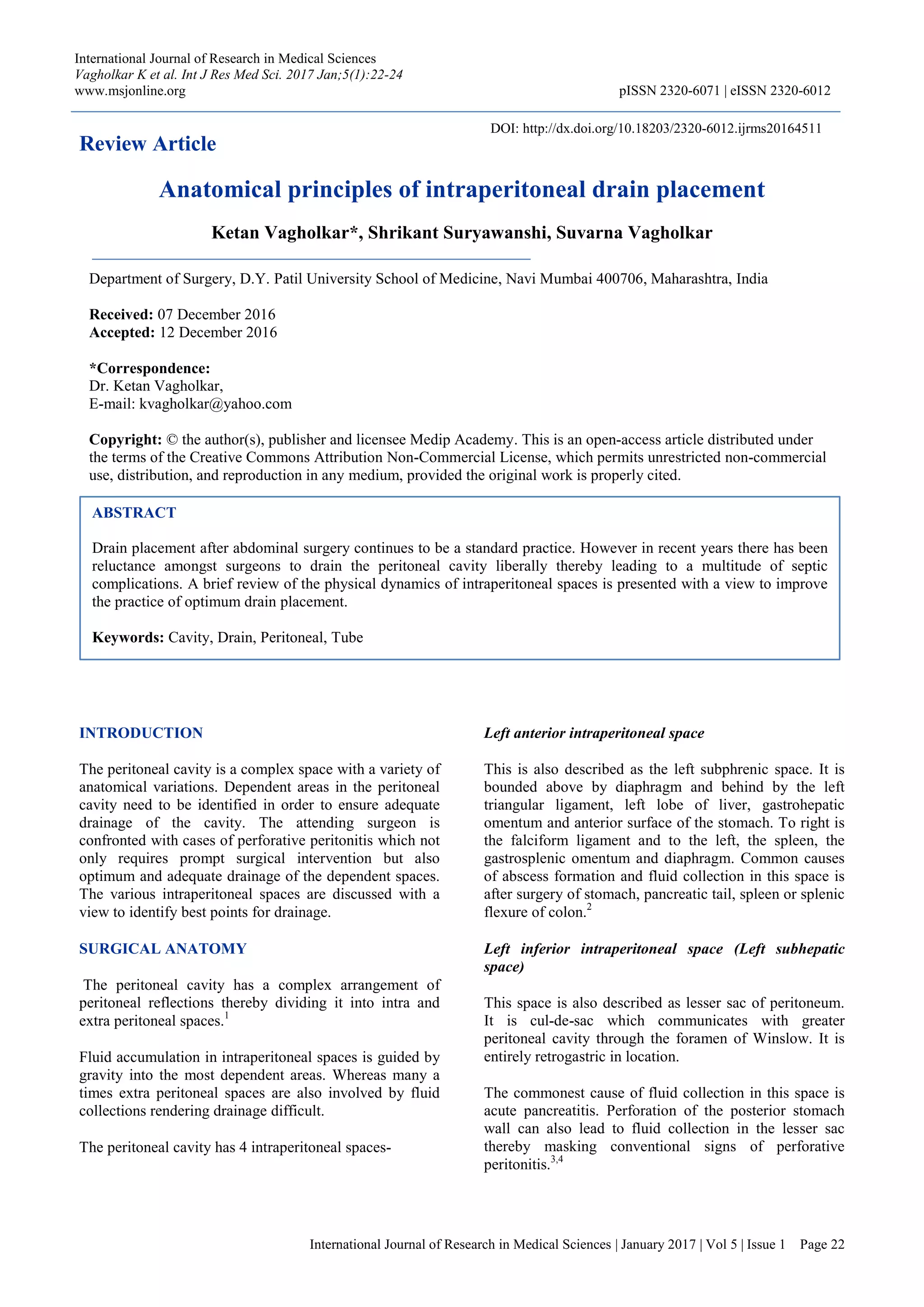 Anatomical principles of intraperitoneal drain placement | PDF