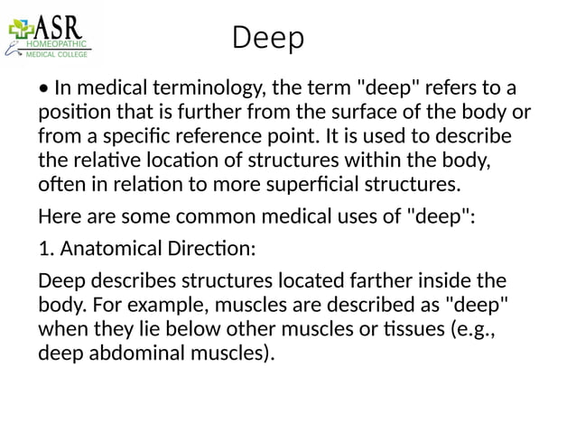 Anatomical terms - Deep and Superficial | PPT