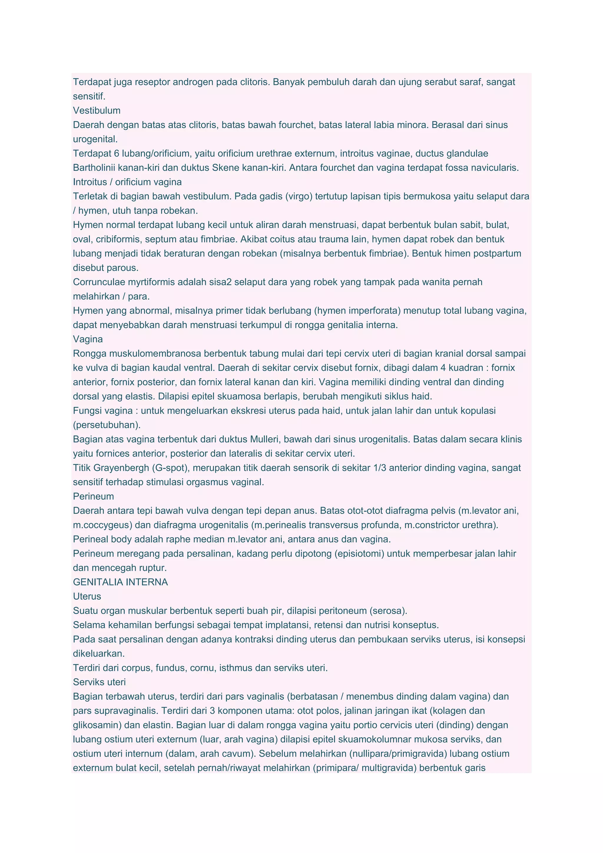 Anatomi dan fisiologi sistem reproduksi wanita | DOCX