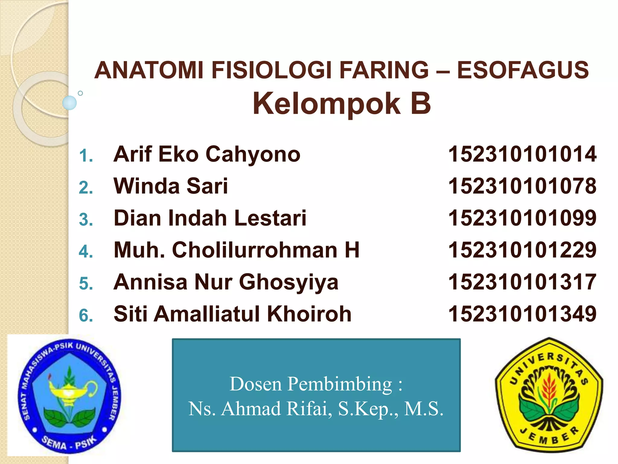 Anatomi fisiologi faring dan esofagus | PPTX