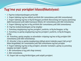 Anatomiya Lab-tanglay anomaliyasi. Ularda kuzatiladigan patologiyalar | PPT