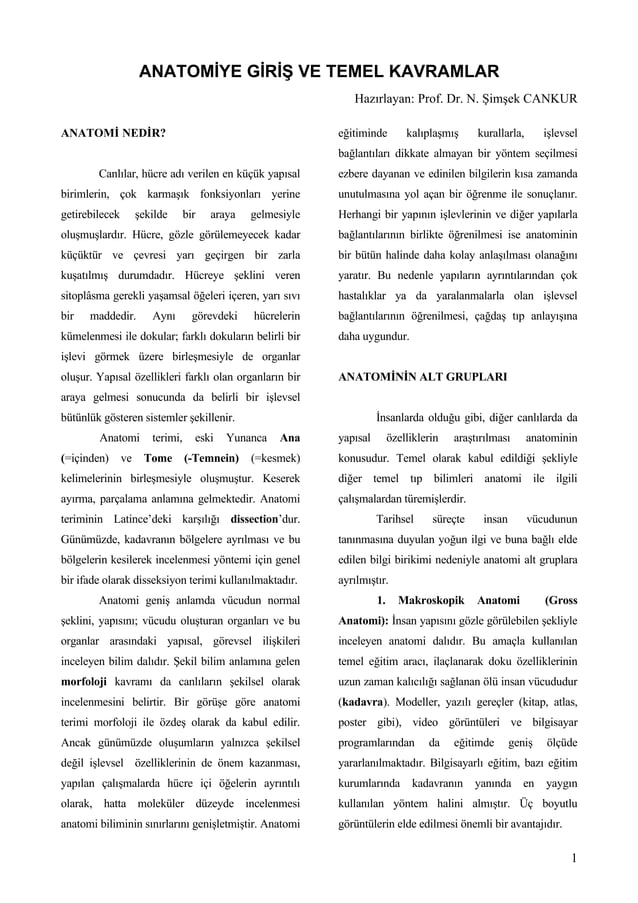 Anatomiye giris ve temel kavramlar | DOC