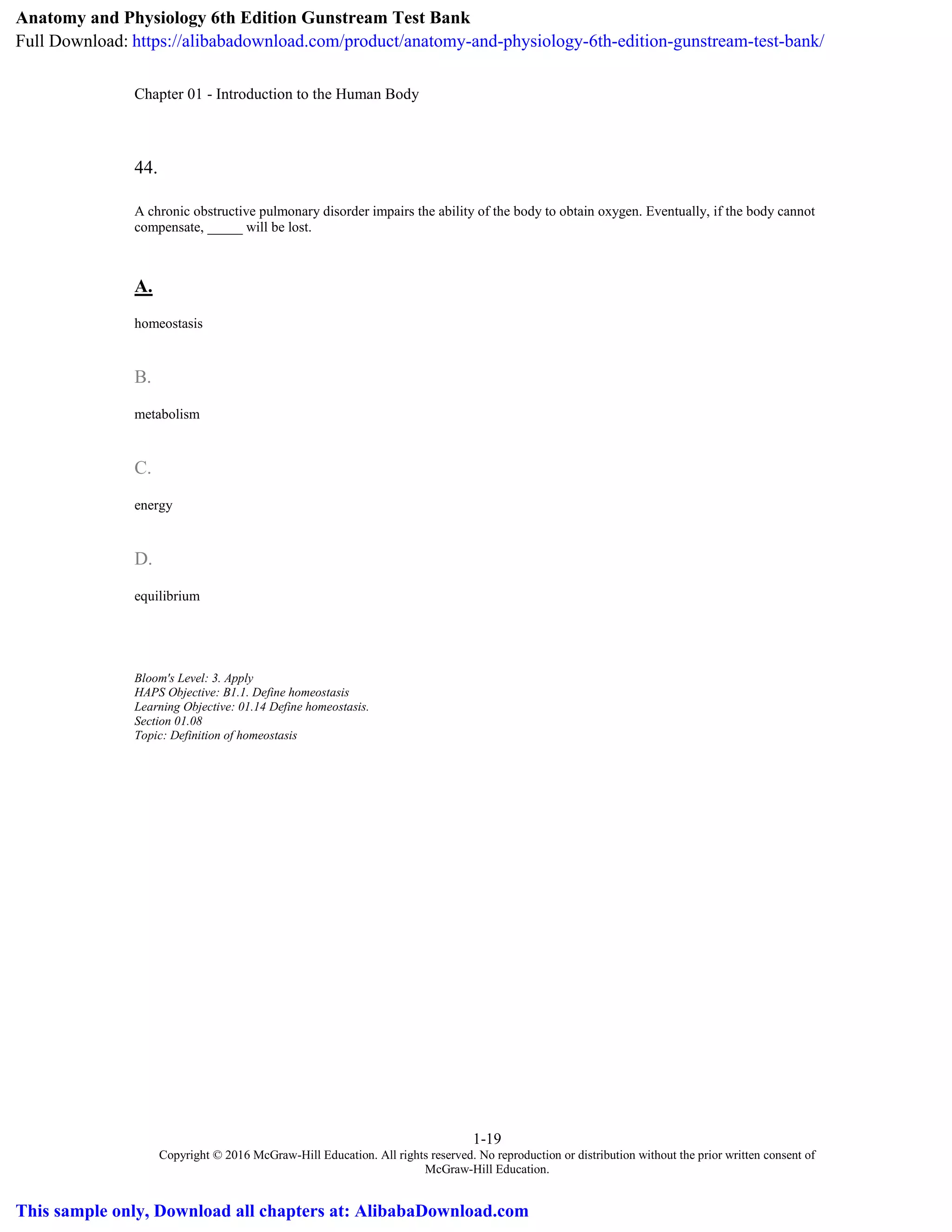 Anatomy and Physiology 6th Edition Gunstream Test Bank | PDF ...