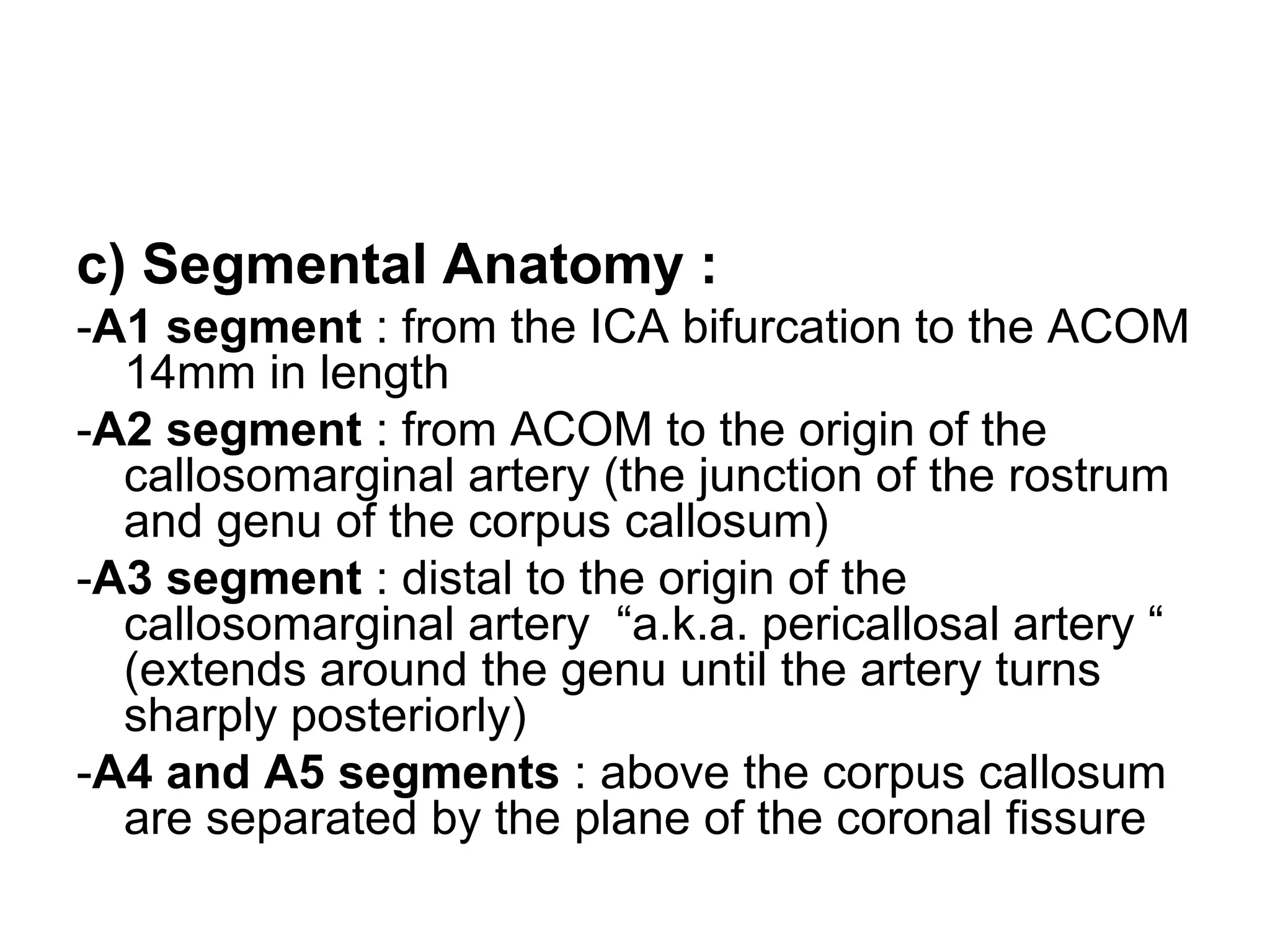 Anatomy of the anterior cerebral artery (ACA) | PPT