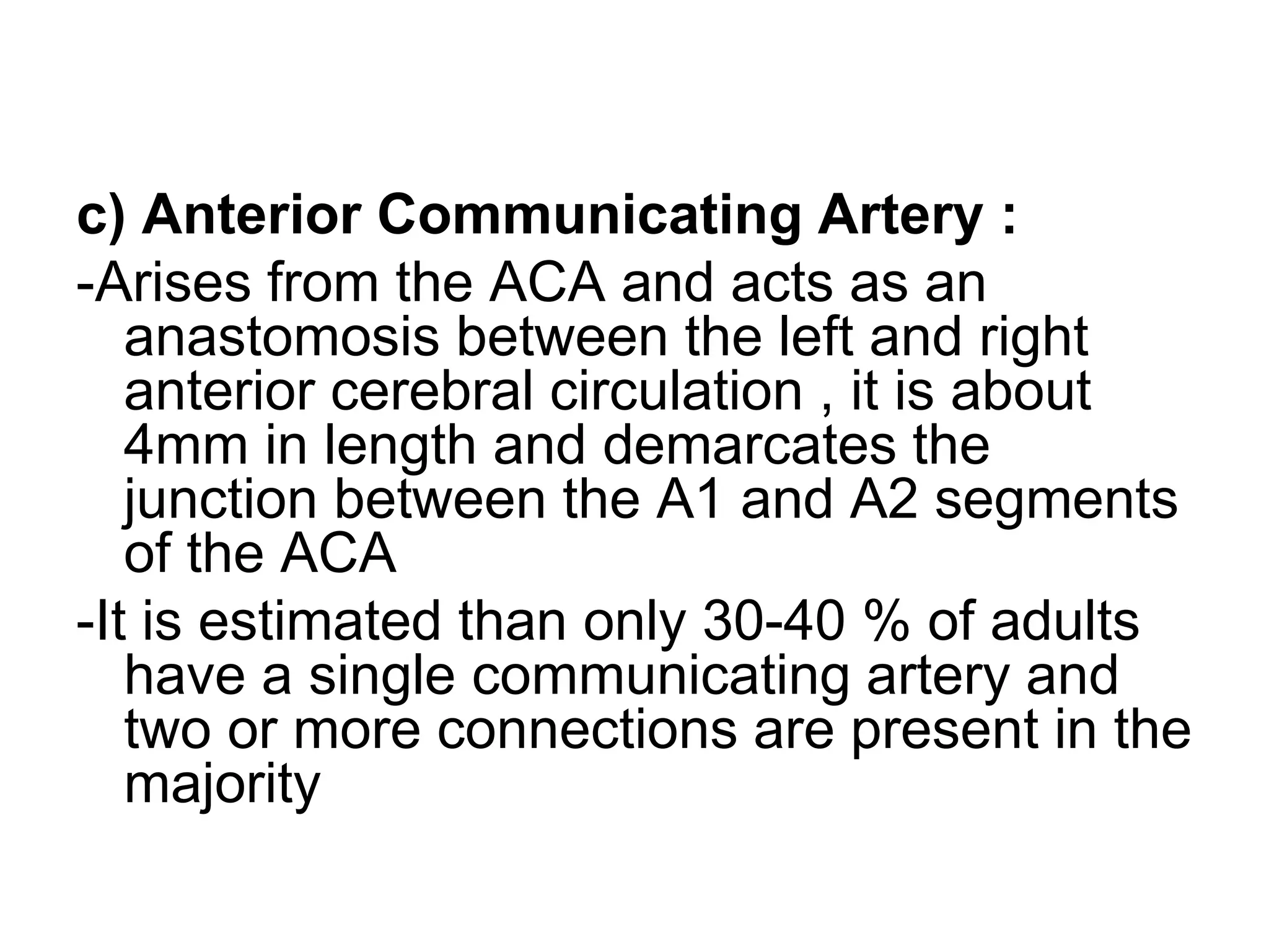 Anatomy of the anterior cerebral artery (ACA) | PPT