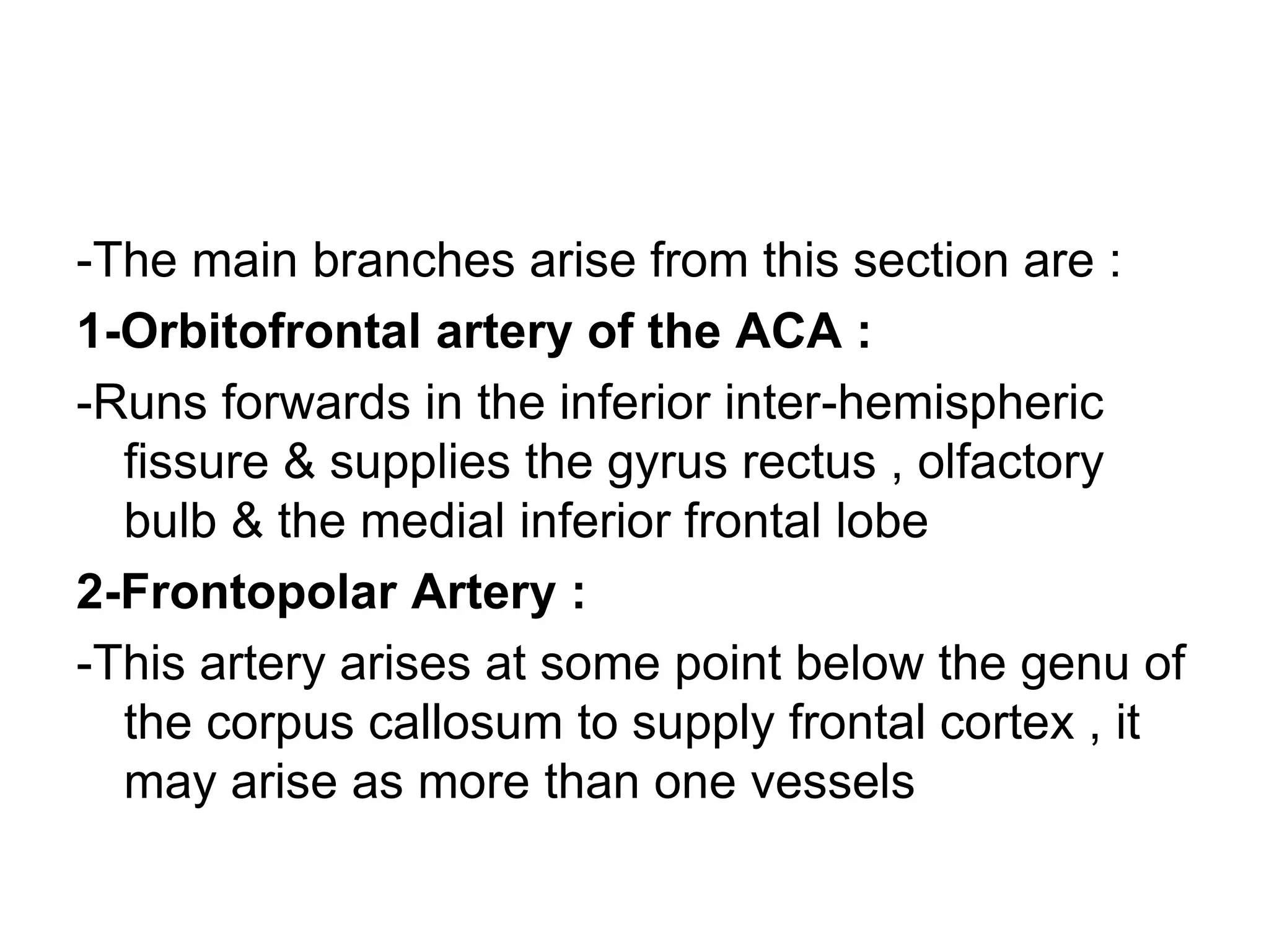 Anatomy of the anterior cerebral artery (ACA) | PPT