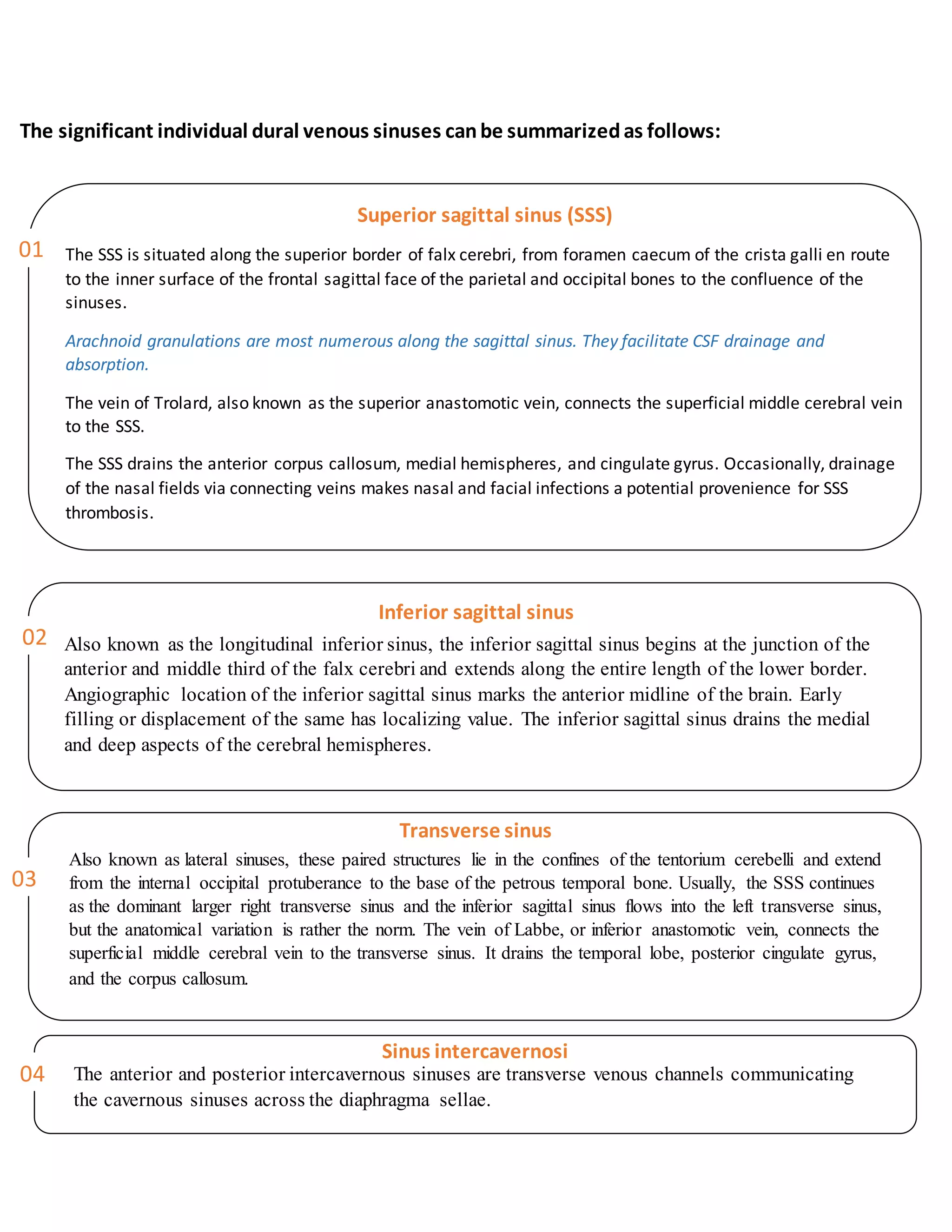 Anatomy and function of the dural venous sinuses | DOCX | Ear, Nose and ...