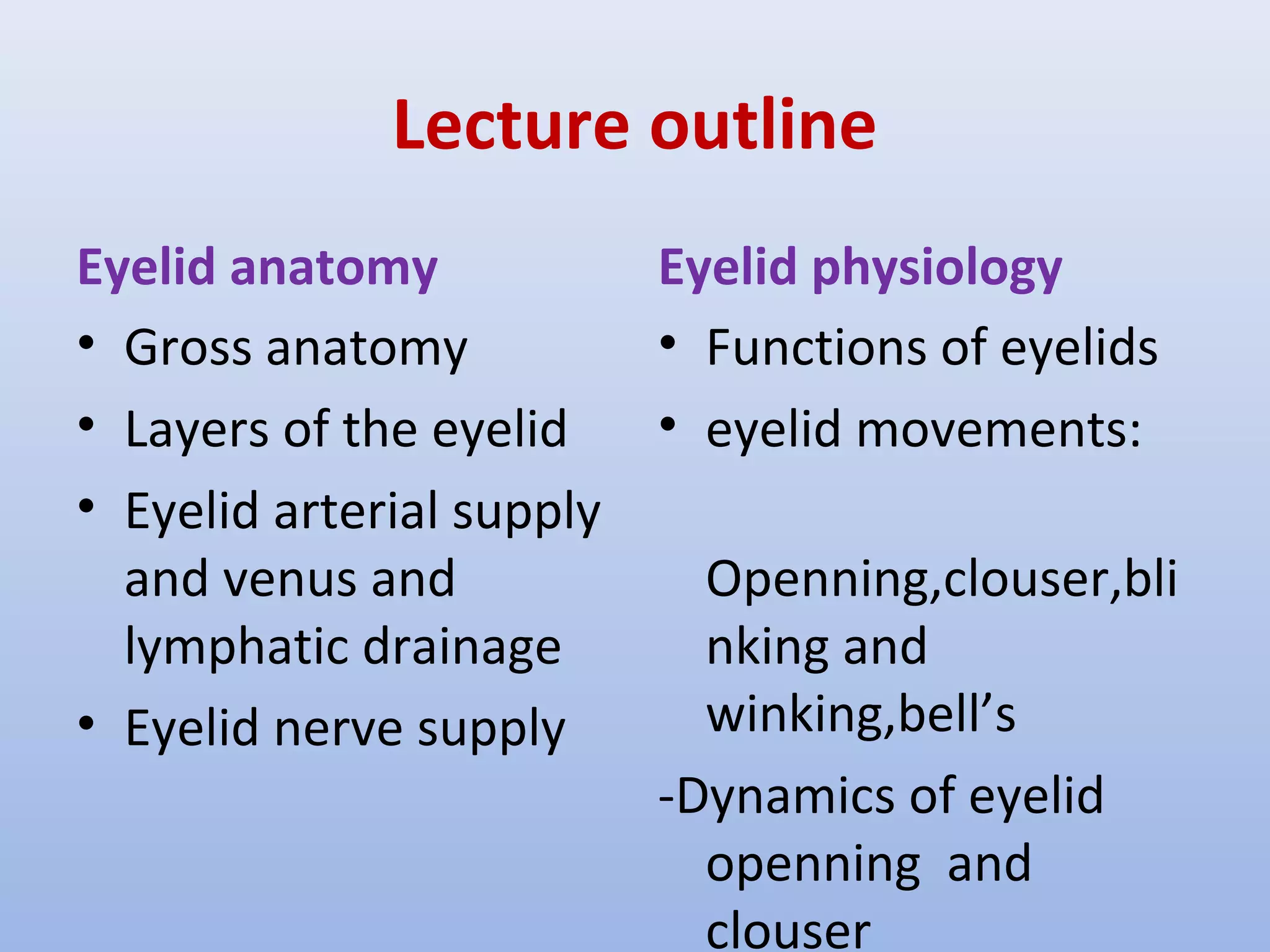 Anatomy and physiology of the eyelid | PPT