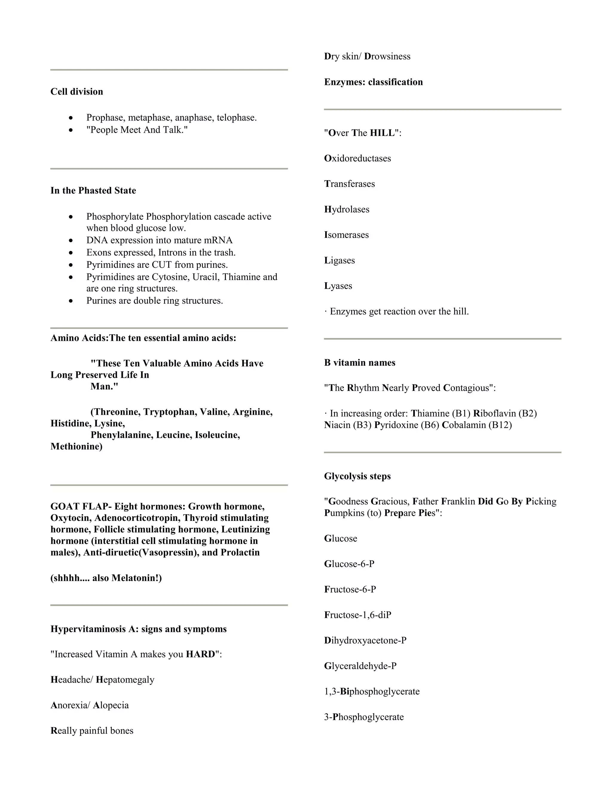 Anatomy, Biochemistry Mnemonics | PDF