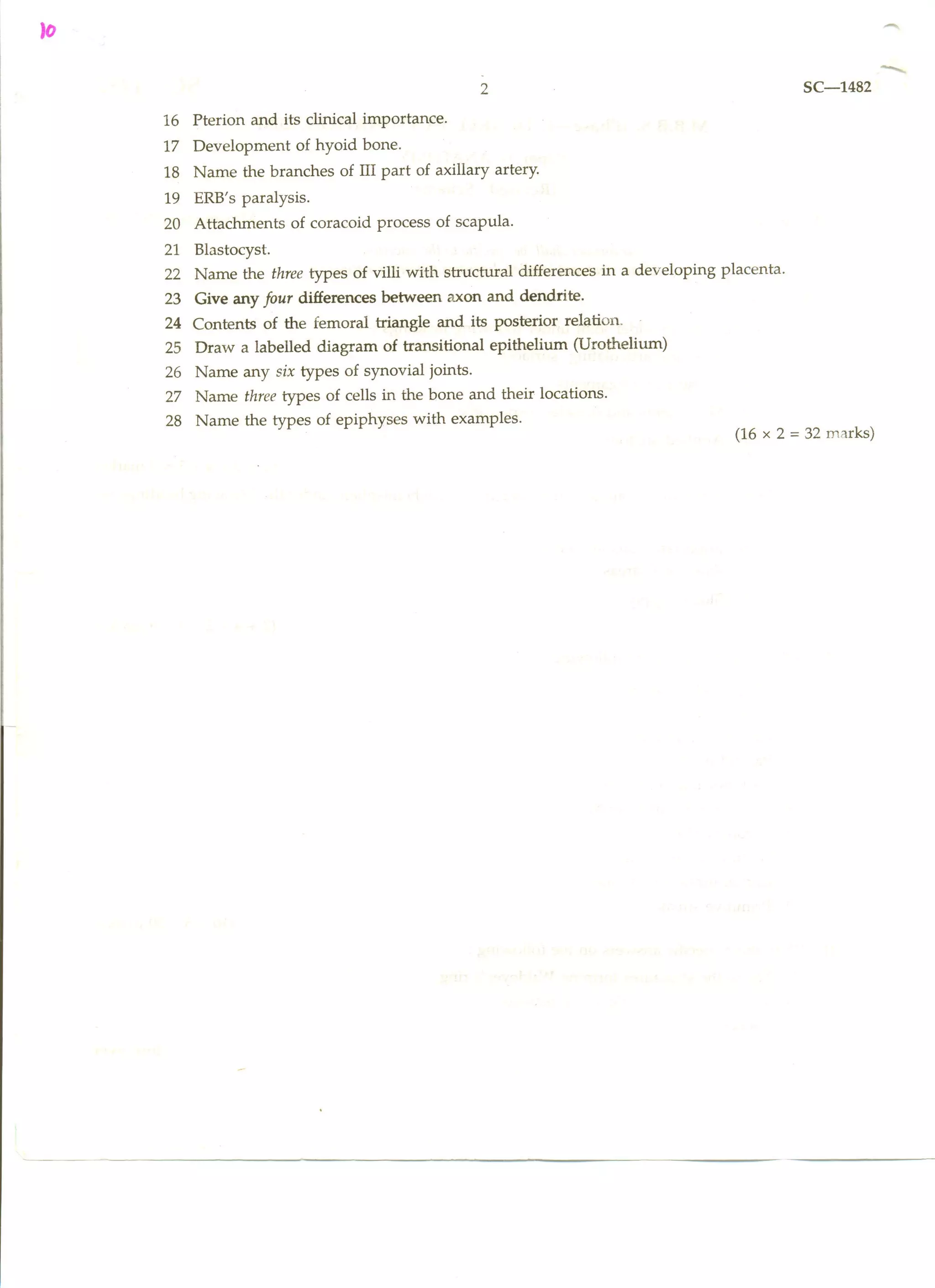 Anatomy mbbs rguhs qp1999 to 2001 m old paper | PDF