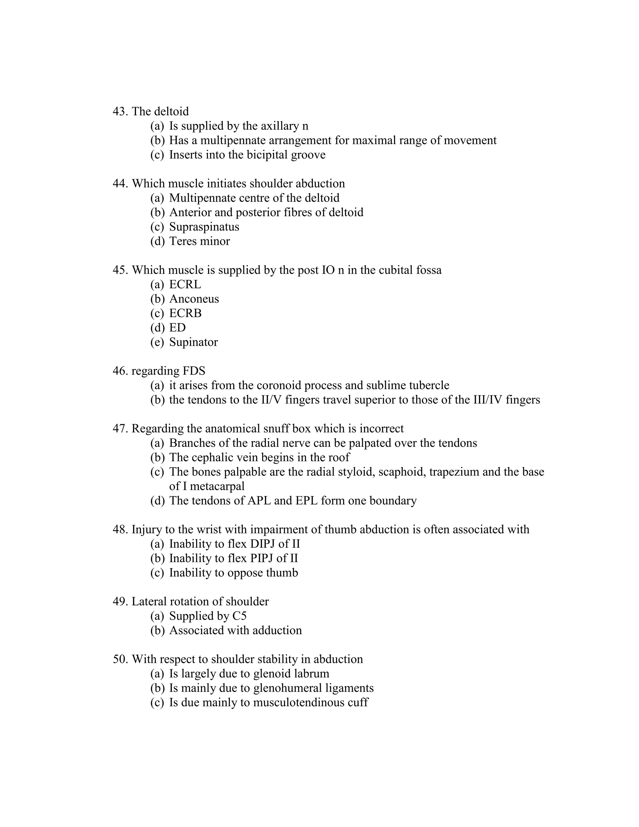 Anatomy mcqs of upper limb | PDF