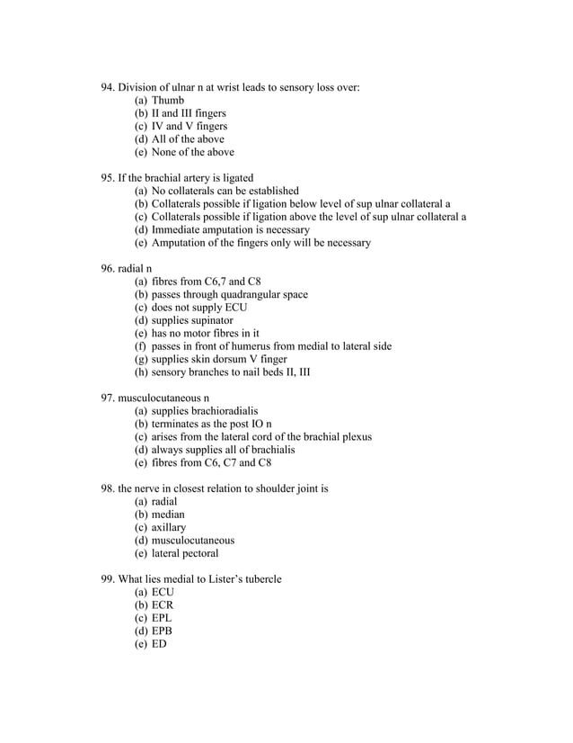 Anatomy mcqs of upper limb | PDF
