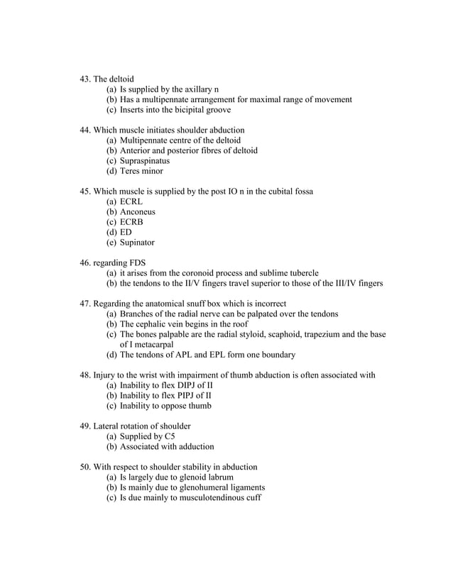Anatomy mcqs of upper limb | PDF