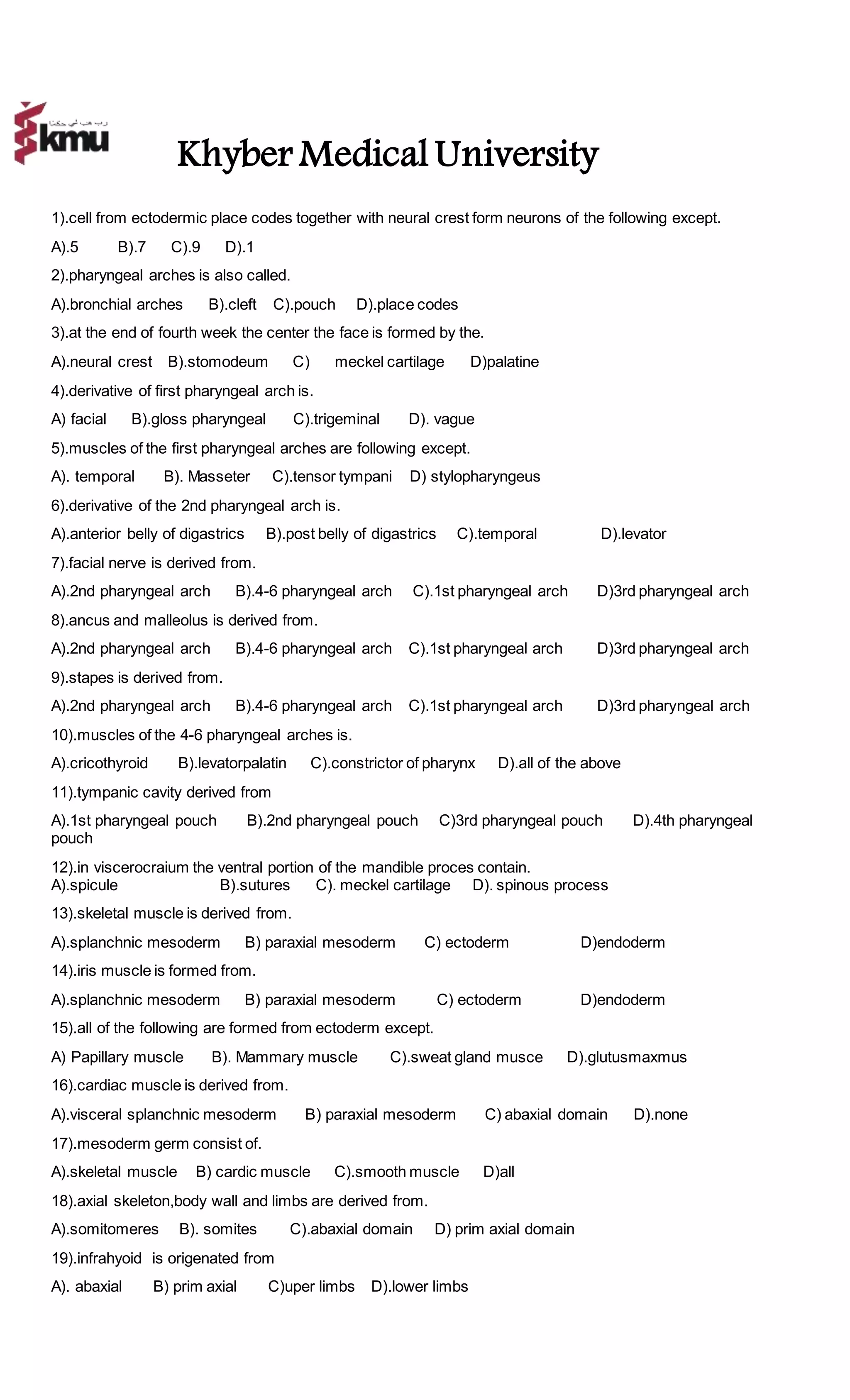Anatomy mcqs 4 semester kmu | DOCX