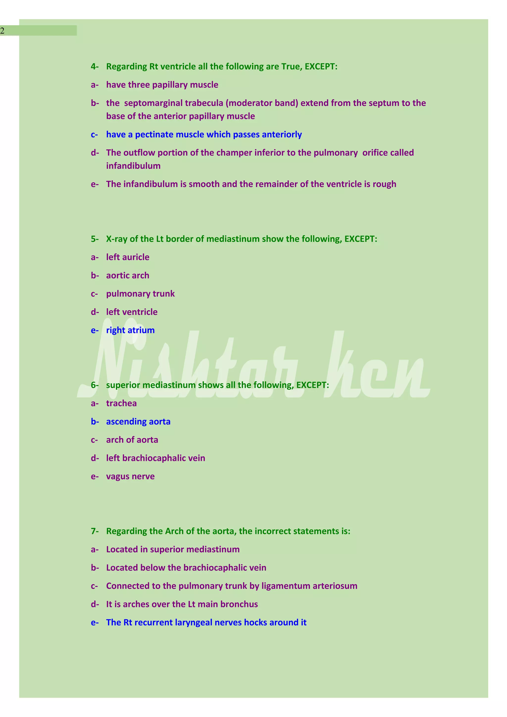 Anatomy mcqs thorax | DOC