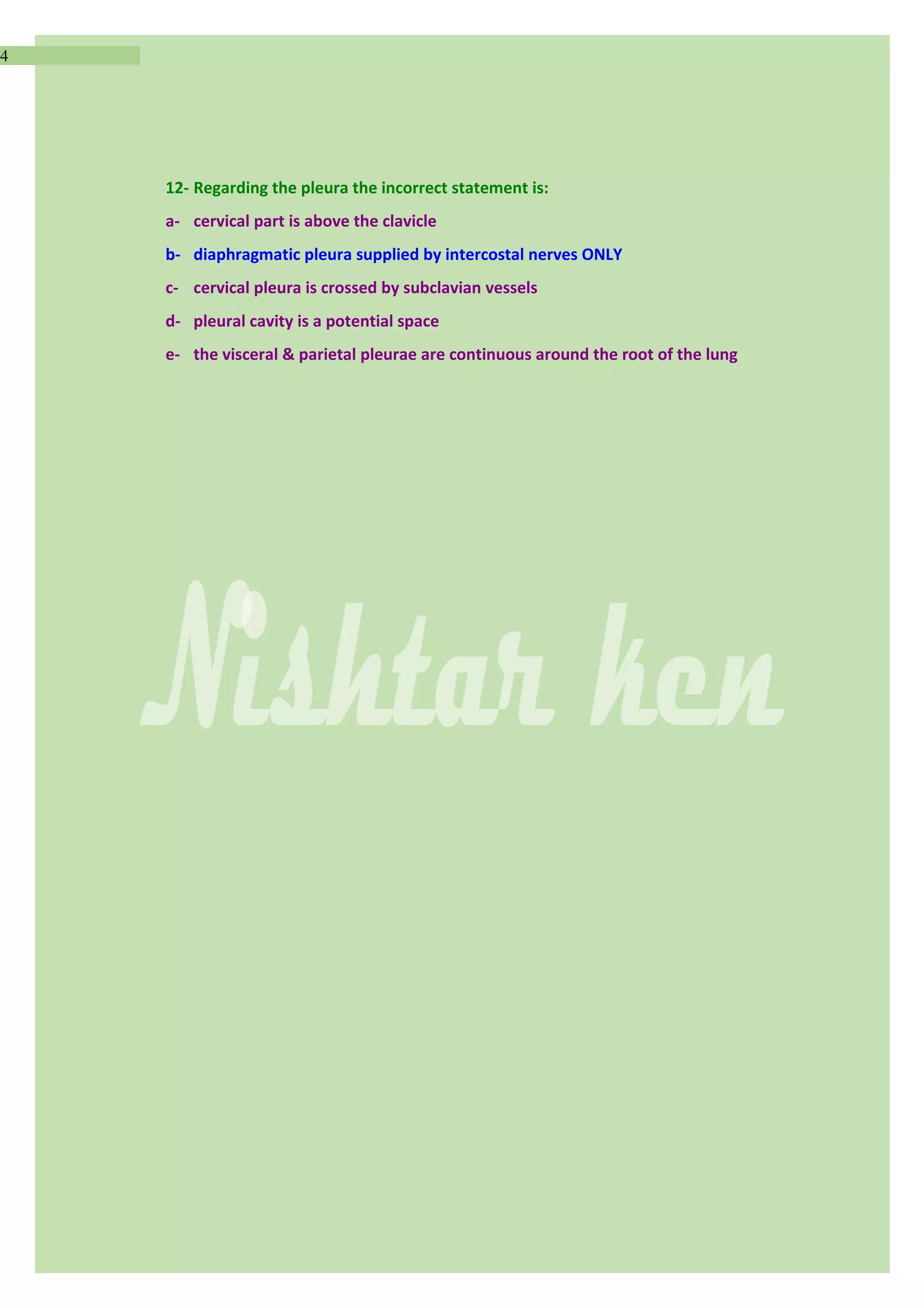 Anatomy mcqs thorax | DOC