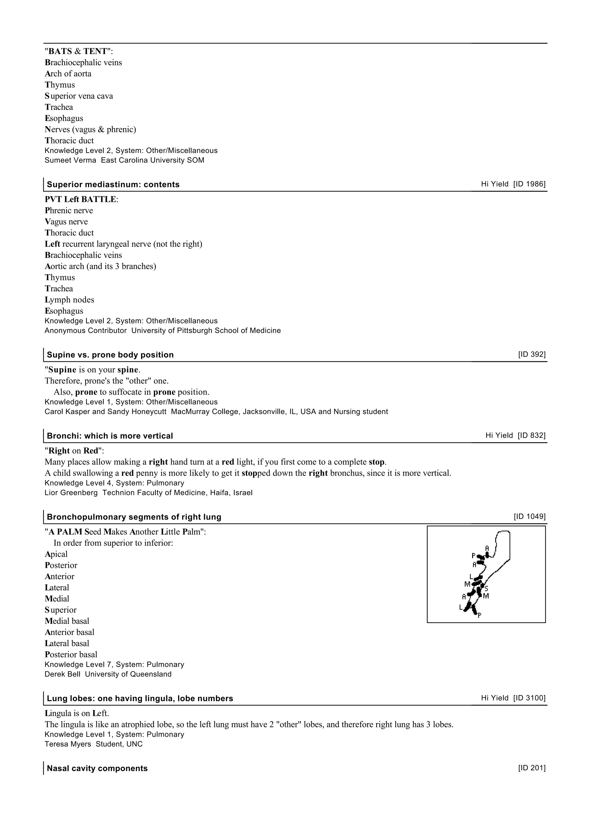 Anatomy mnemonics Guide | PDF